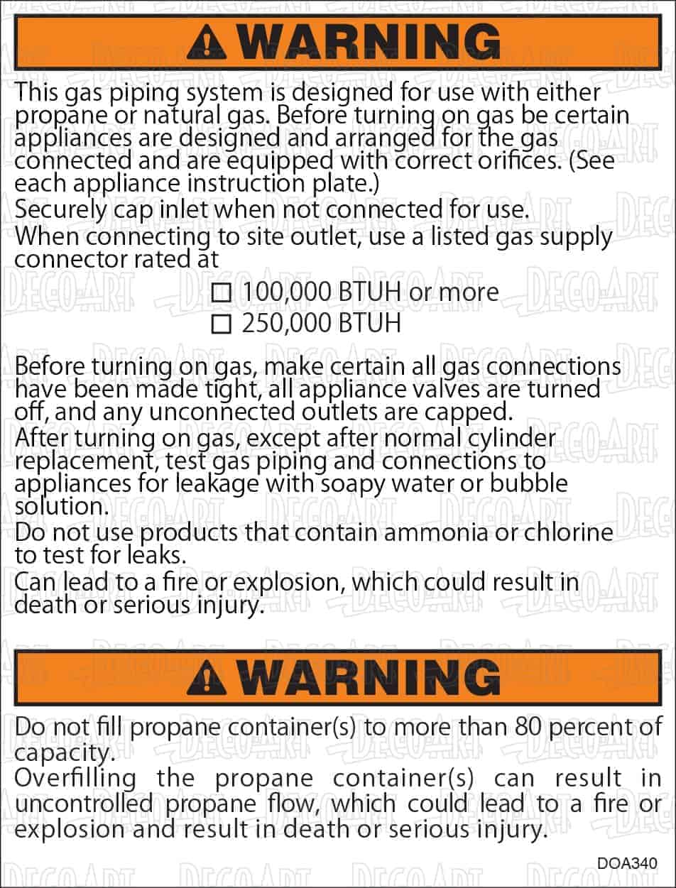DOA340: Propane/natural gas piping system instructions. Pack of 100 ...