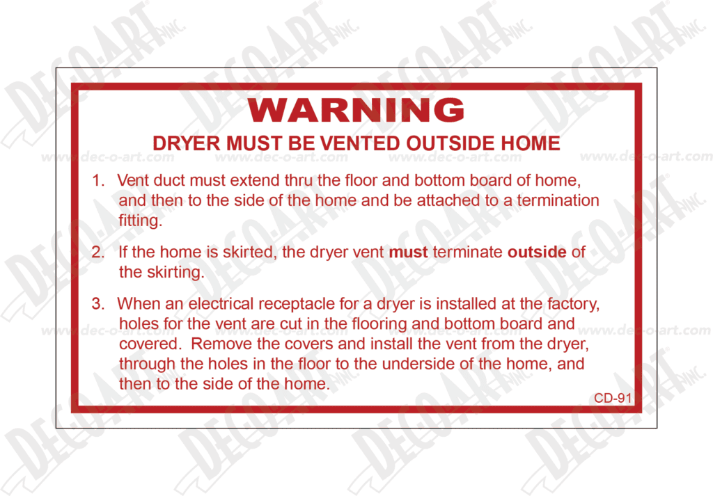 CD-91: Dryer vent instructions. Pack of 100. - Dec-O-Art